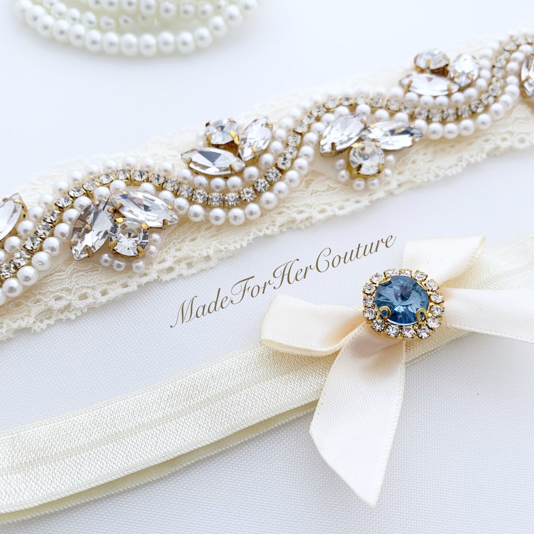 Ivory Wedding Garter Set: Gold Rhinestone Bridal Garters With Grip - Etsy