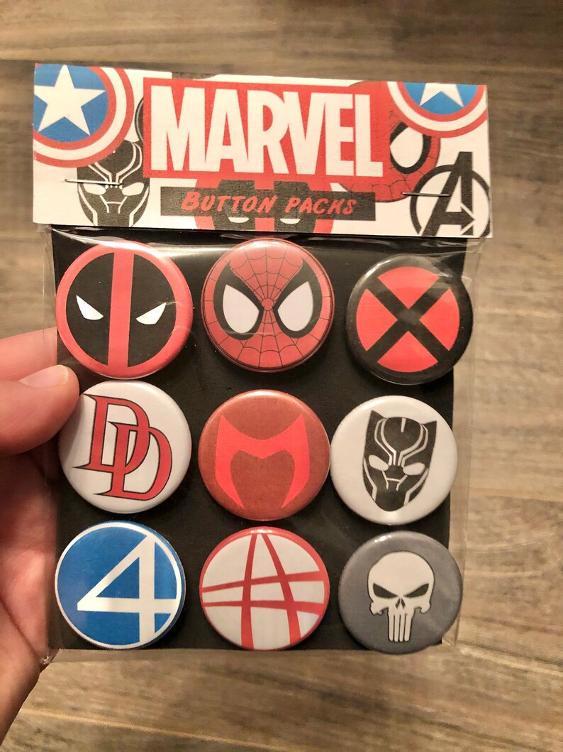 Marvel Superhero Button Pack 9 Badges Deadpool Spiderman | Etsy