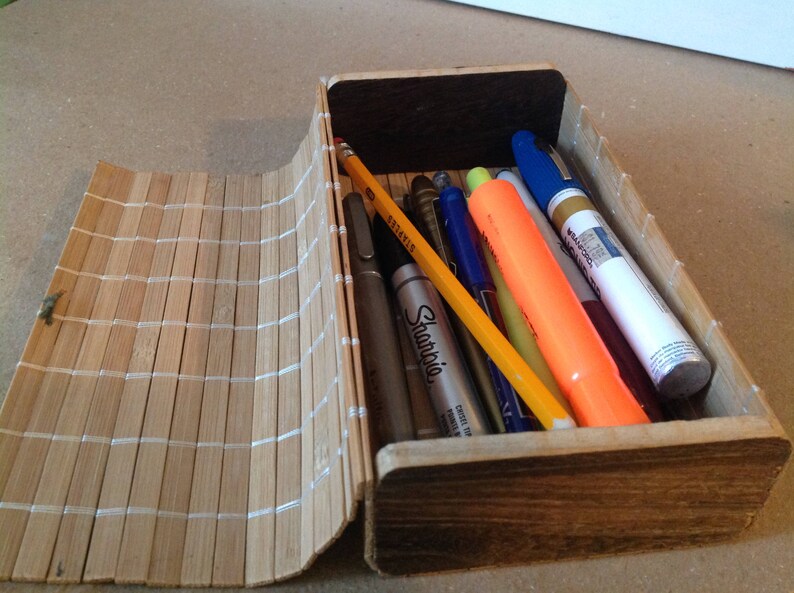 Box /wooden Pencil Box/vintage 1970/braided Natural Wood - Etsy UK