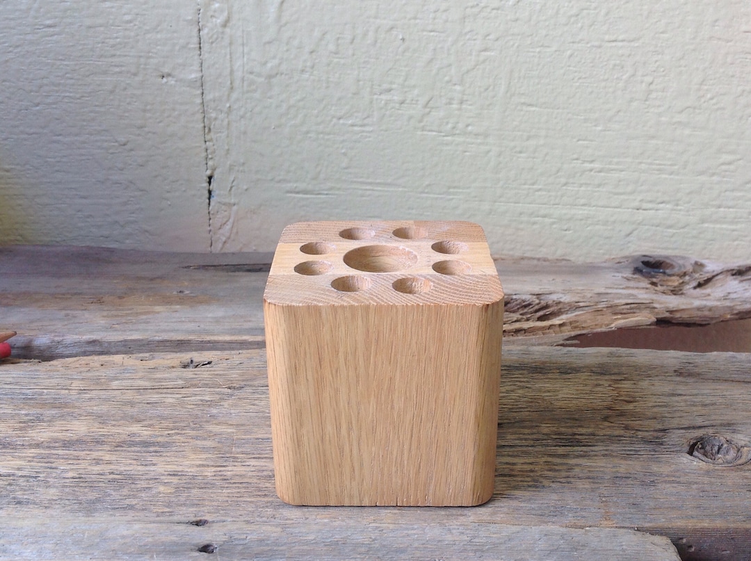 Minimalist Cube Pencil Holder in Vintage Oak - Etsy UK