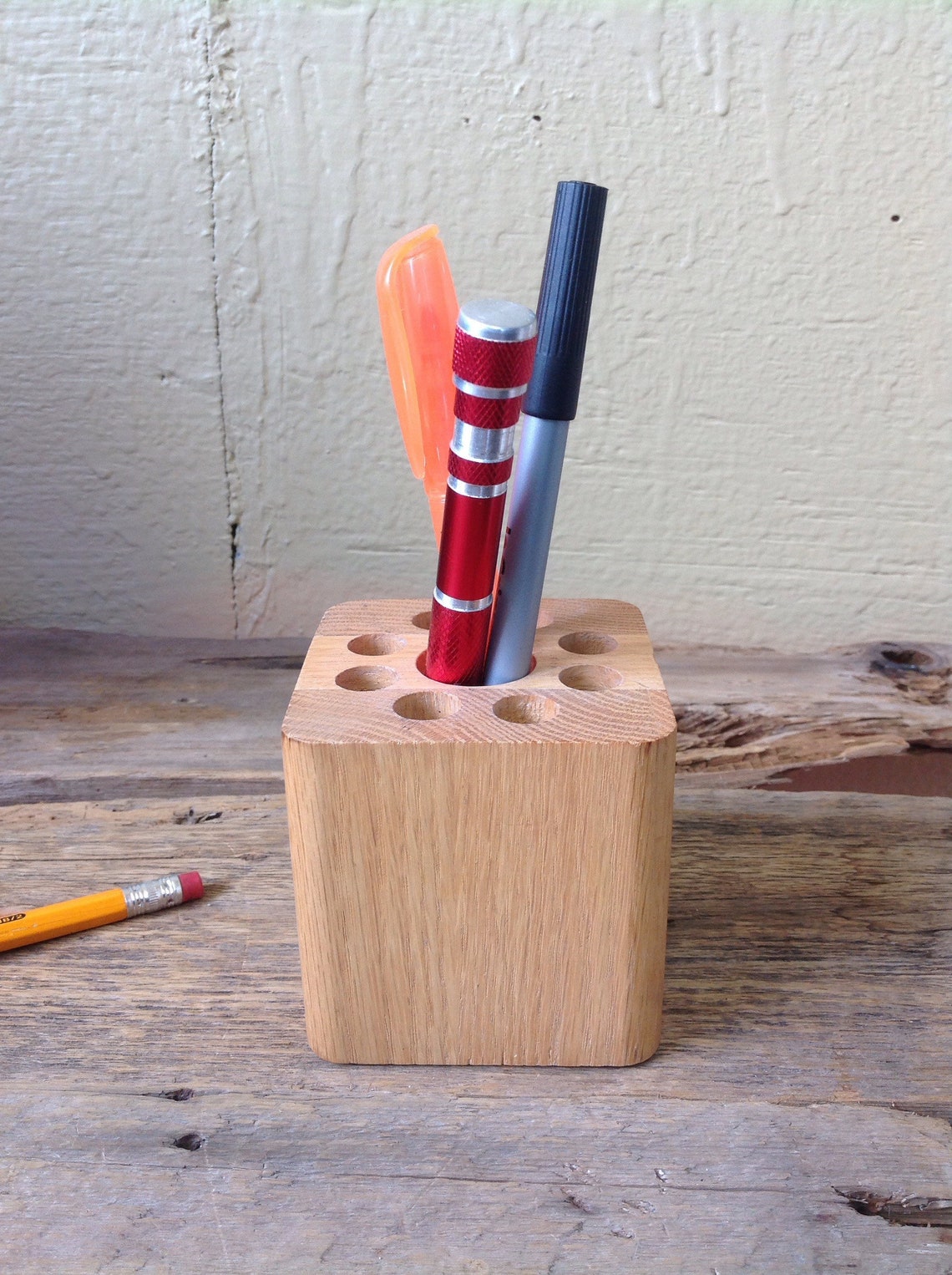 Cube Pencil Holder Minimalist Format in Vintage Oak - Etsy UK