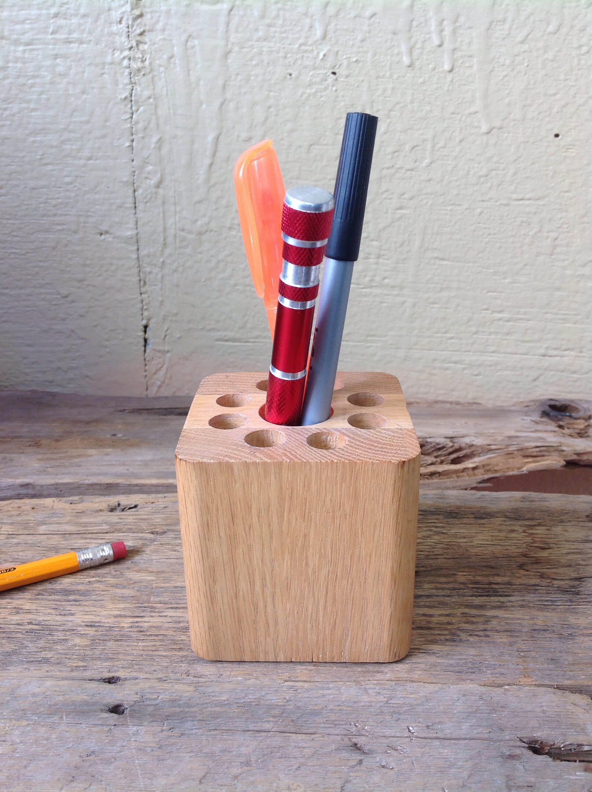 Cube Pencil Holder Minimalist Format in Vintage Oak - Etsy UK