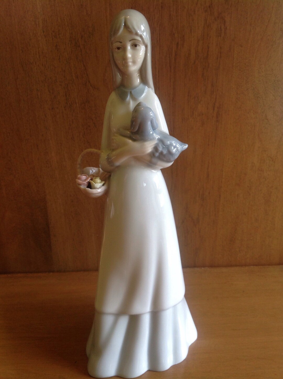 Vintage 9.5 Porcelain Figurine Young Girl Carrying Basket of Flowers ...