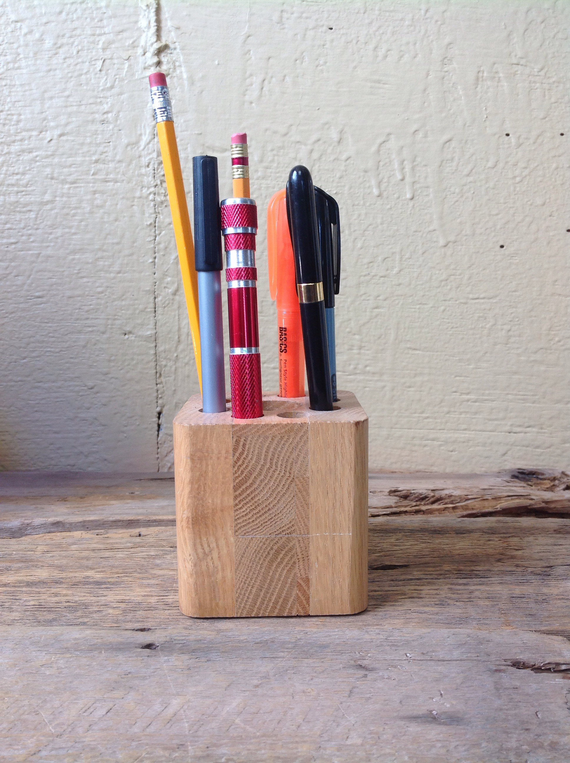 Cube Pencil Holder Minimalist Format in Vintage Oak - Etsy UK