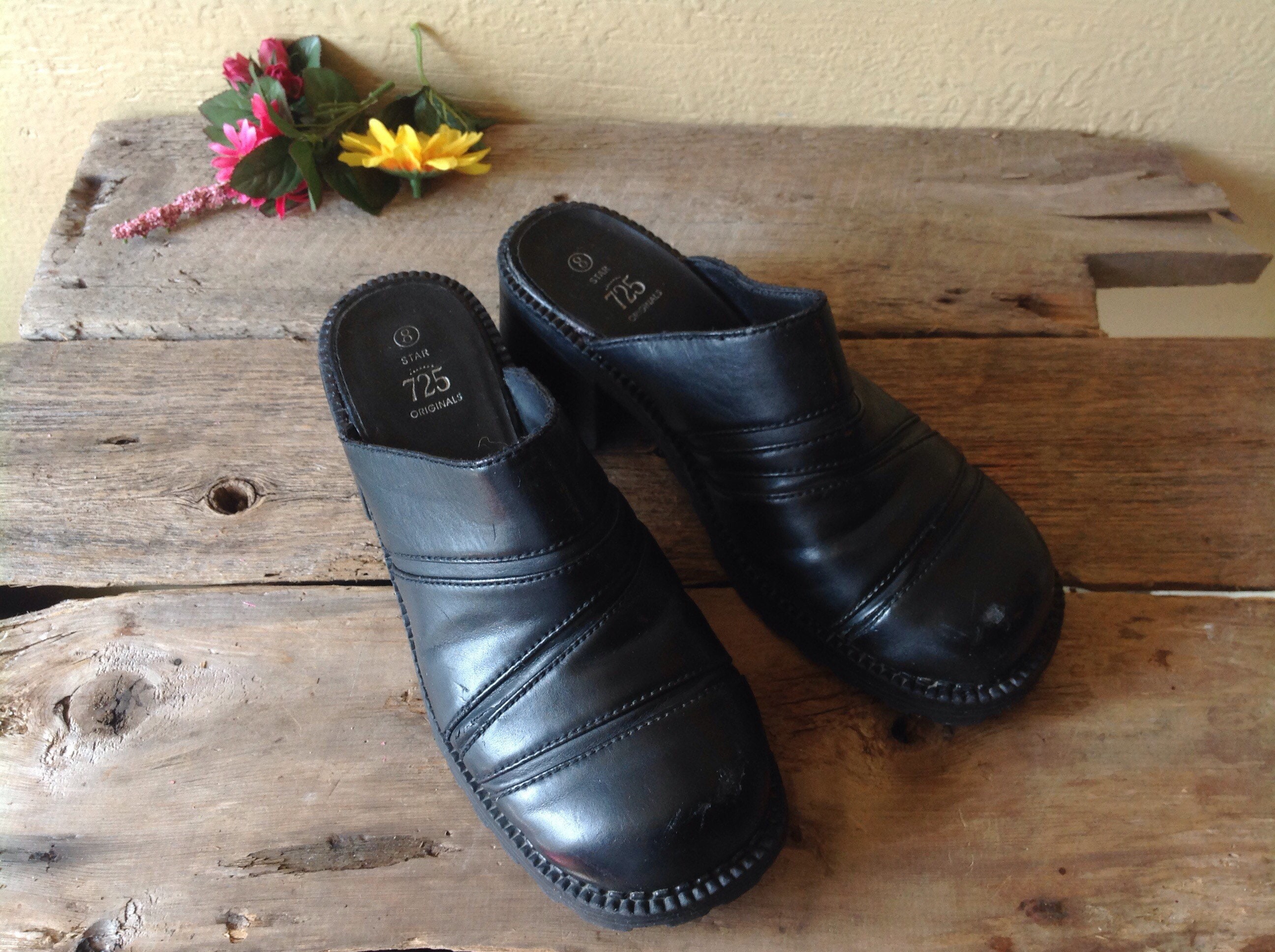 725 Originals Leather Mules Sz 8 US Platform Cleated Soles and Block ...