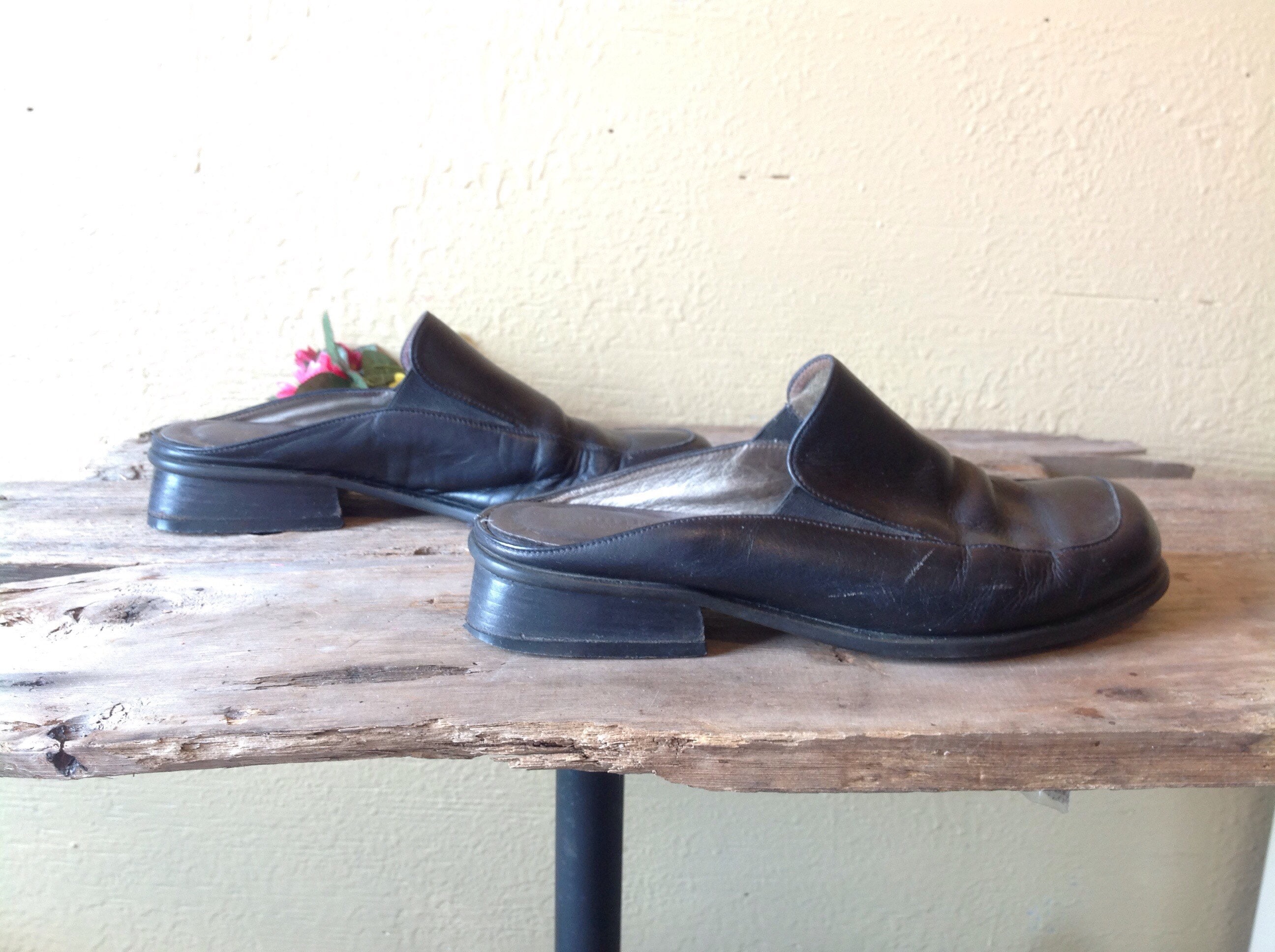 Vintage 90s/Mules leather Beautifeel®/Sz 37 EU/flat soles | Etsy