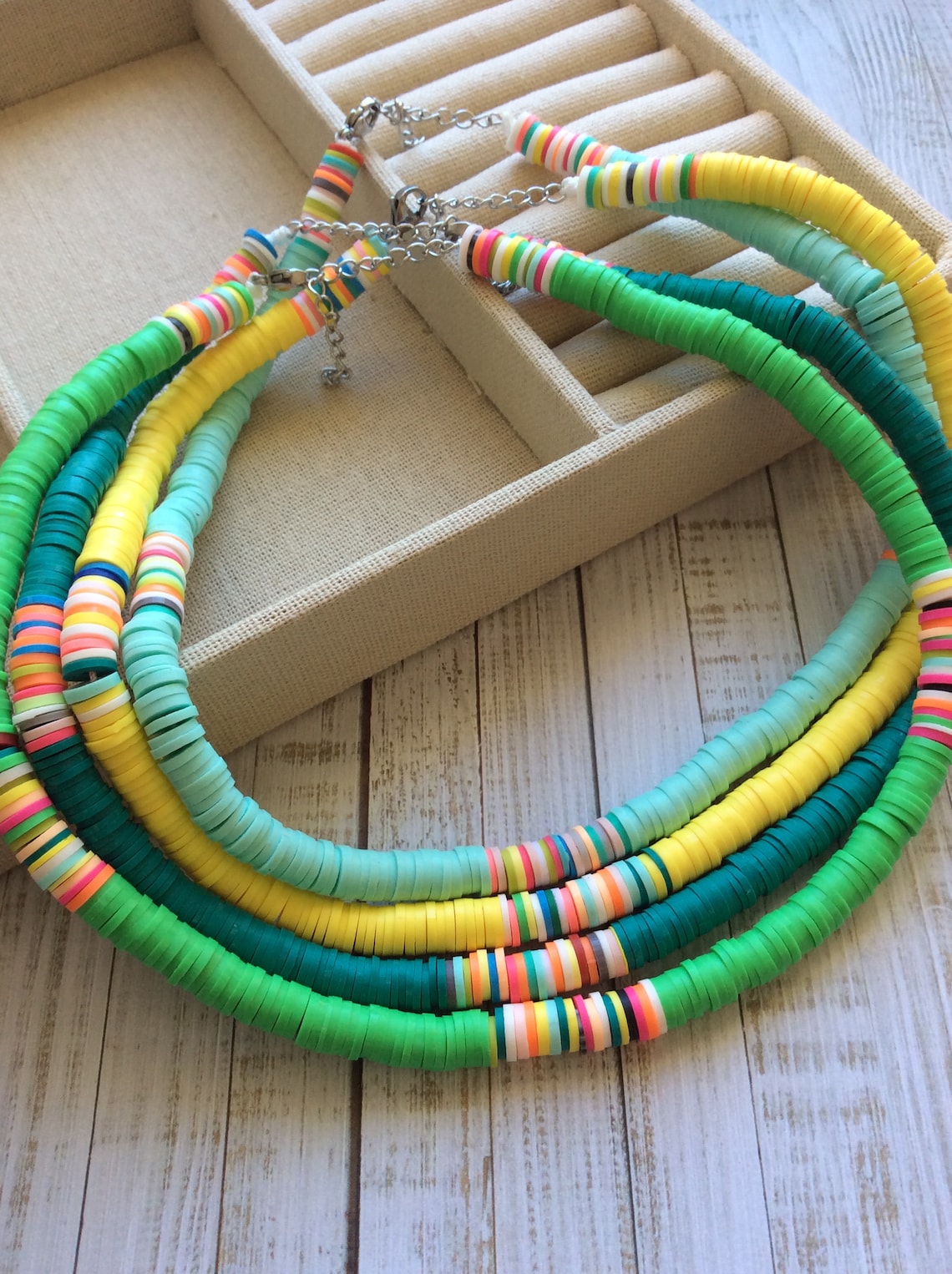 Collier heishi surfeur perle polymère acier inoxydable | Etsy