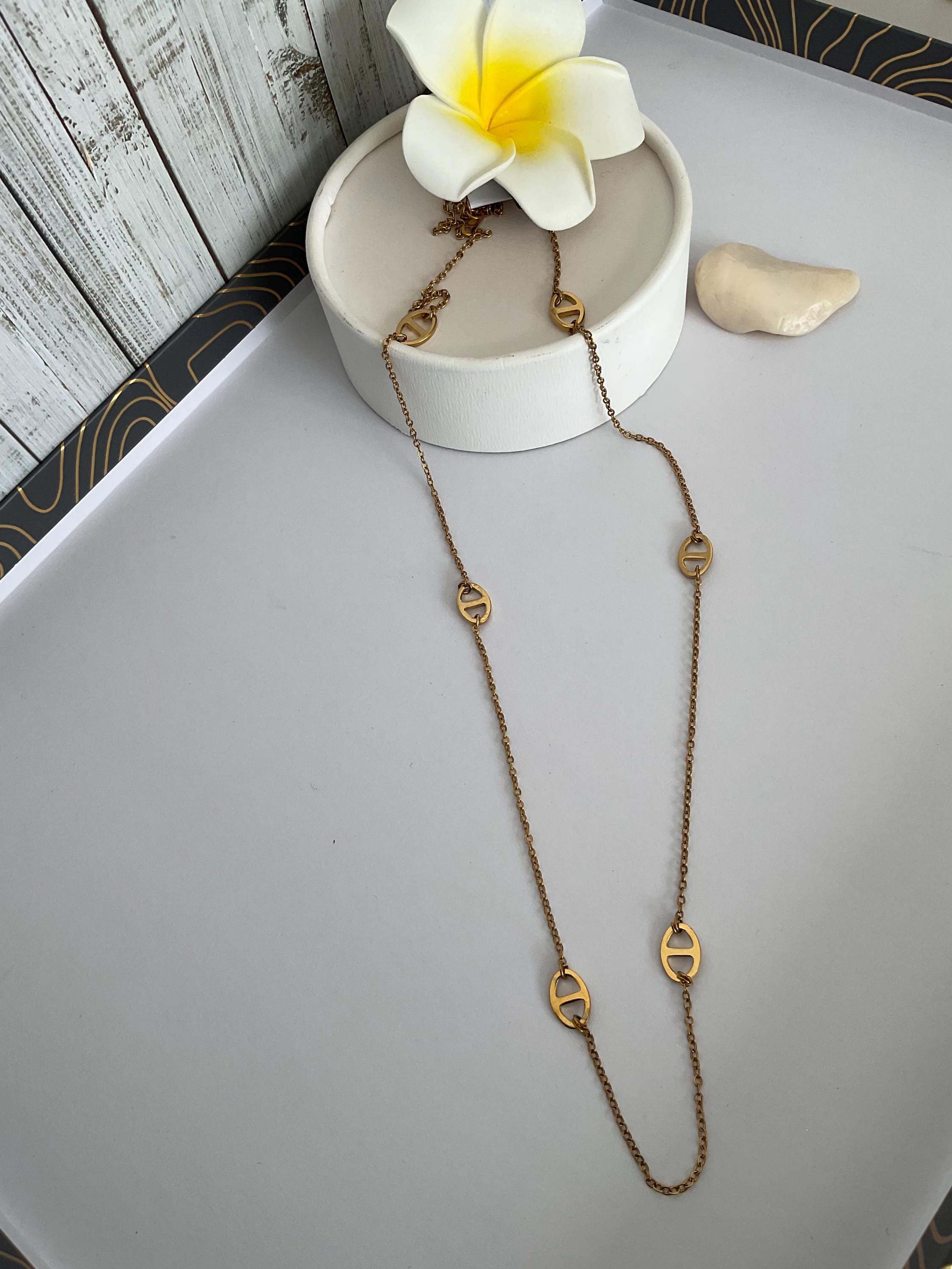 Collier sautoir acier inoxydable h doré version argent également - Etsy ...