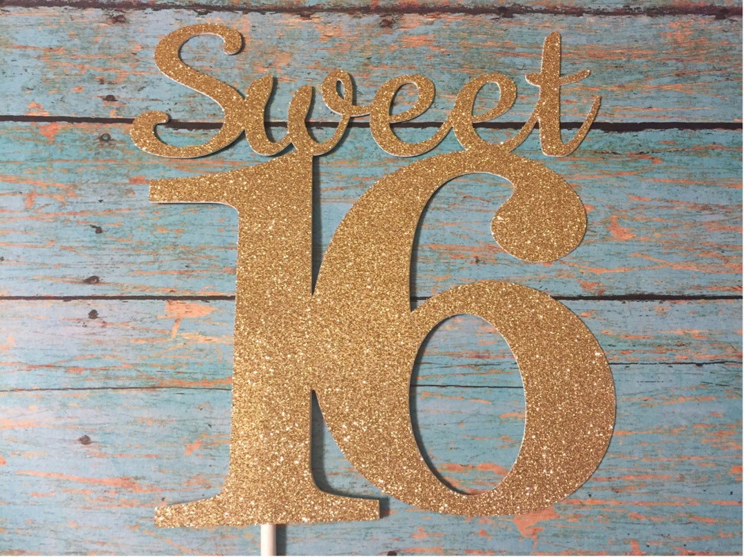 Sweet 16 Cake Topper, Sweet Sixteen Cake Topper, Gold Sweet 16 Cake ...