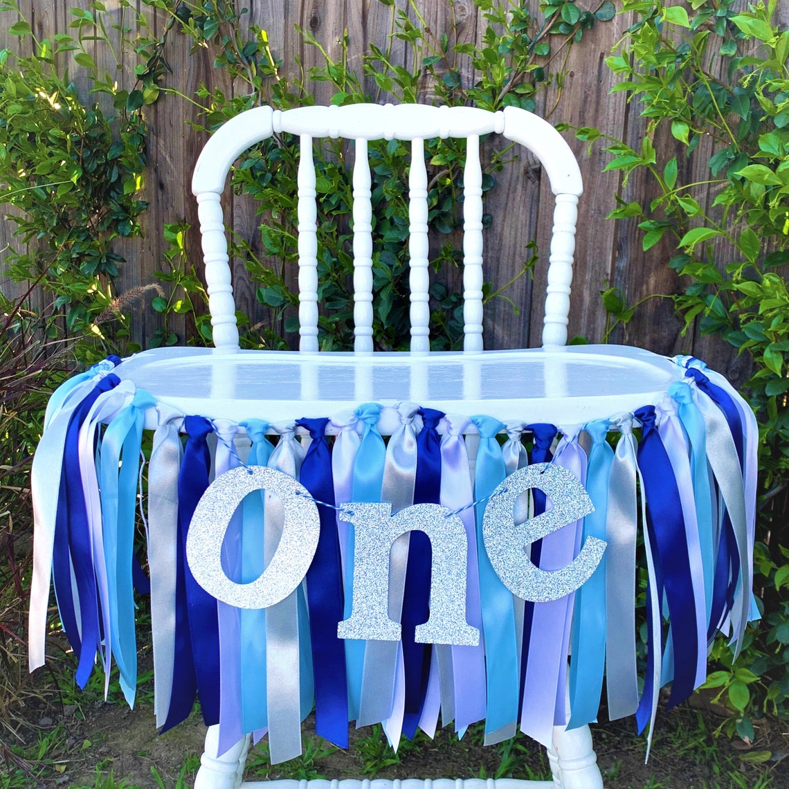 Blue White and Silver High Chair Banner. Baby Boy First - Etsy