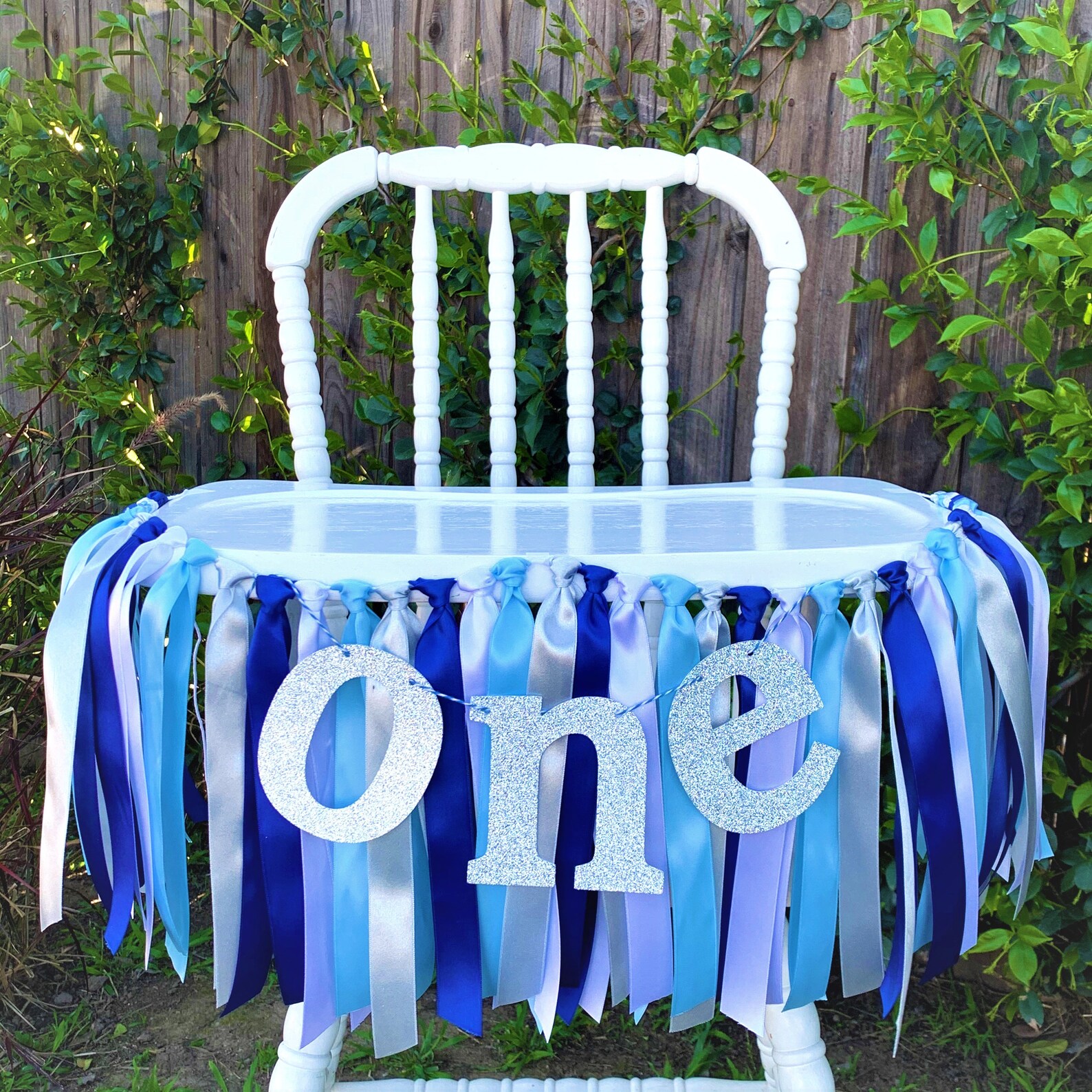 Blue White and Silver High Chair Banner. Baby Boy First - Etsy