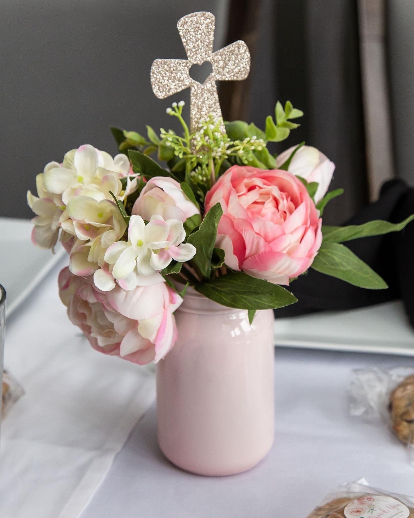 Simple Baptism Centerpieces
