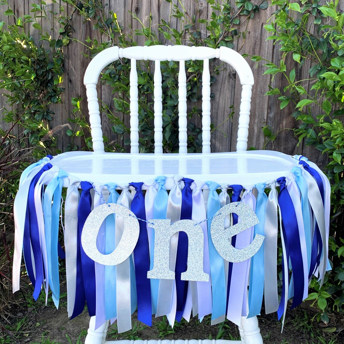 Blue White and Silver High Chair Banner. Baby Boy First - Etsy