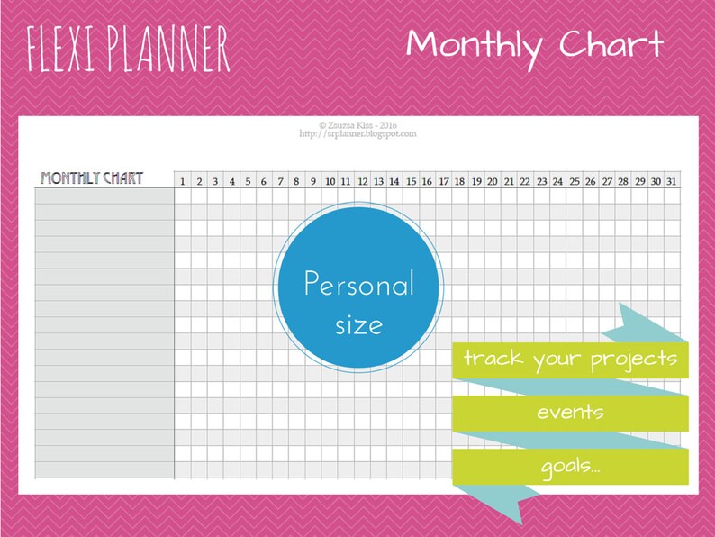 Monthly Chart Flexi Planner Personal Size Filofax Inserts | Etsy