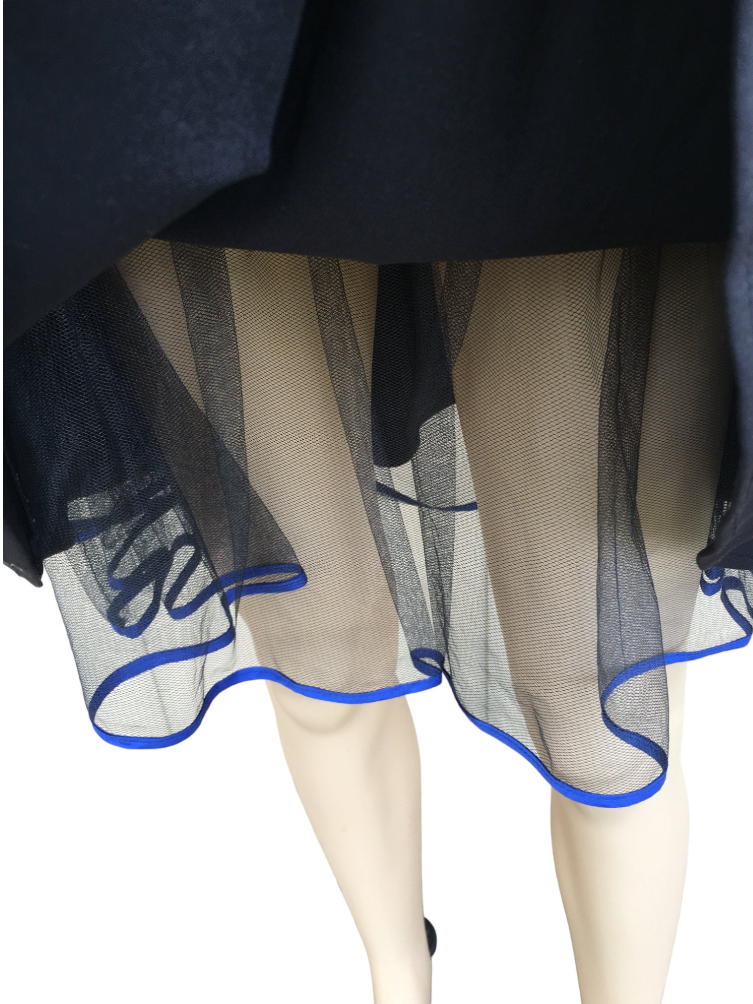 Small 80s 90s Black Fit & Flare Crinoline Party Prom Dress Blue Satin ...