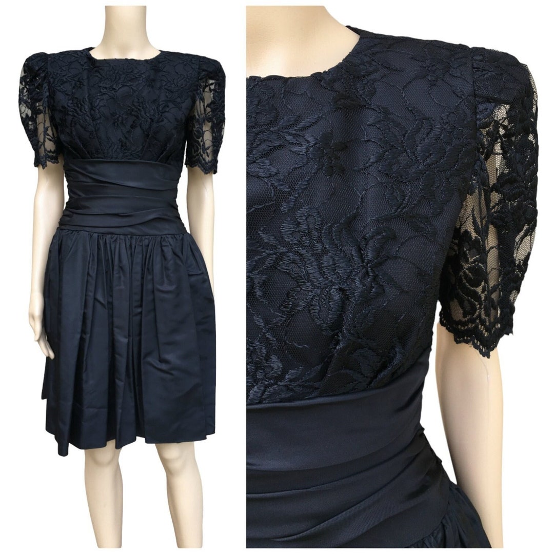 1980's Black Taffeta & Lace Prom Dress Size 4 Small - Etsy