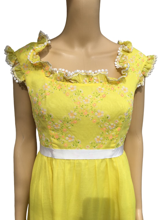 60s Sunshine Yellow Cottagecore Prairie Dress Size M … - Gem