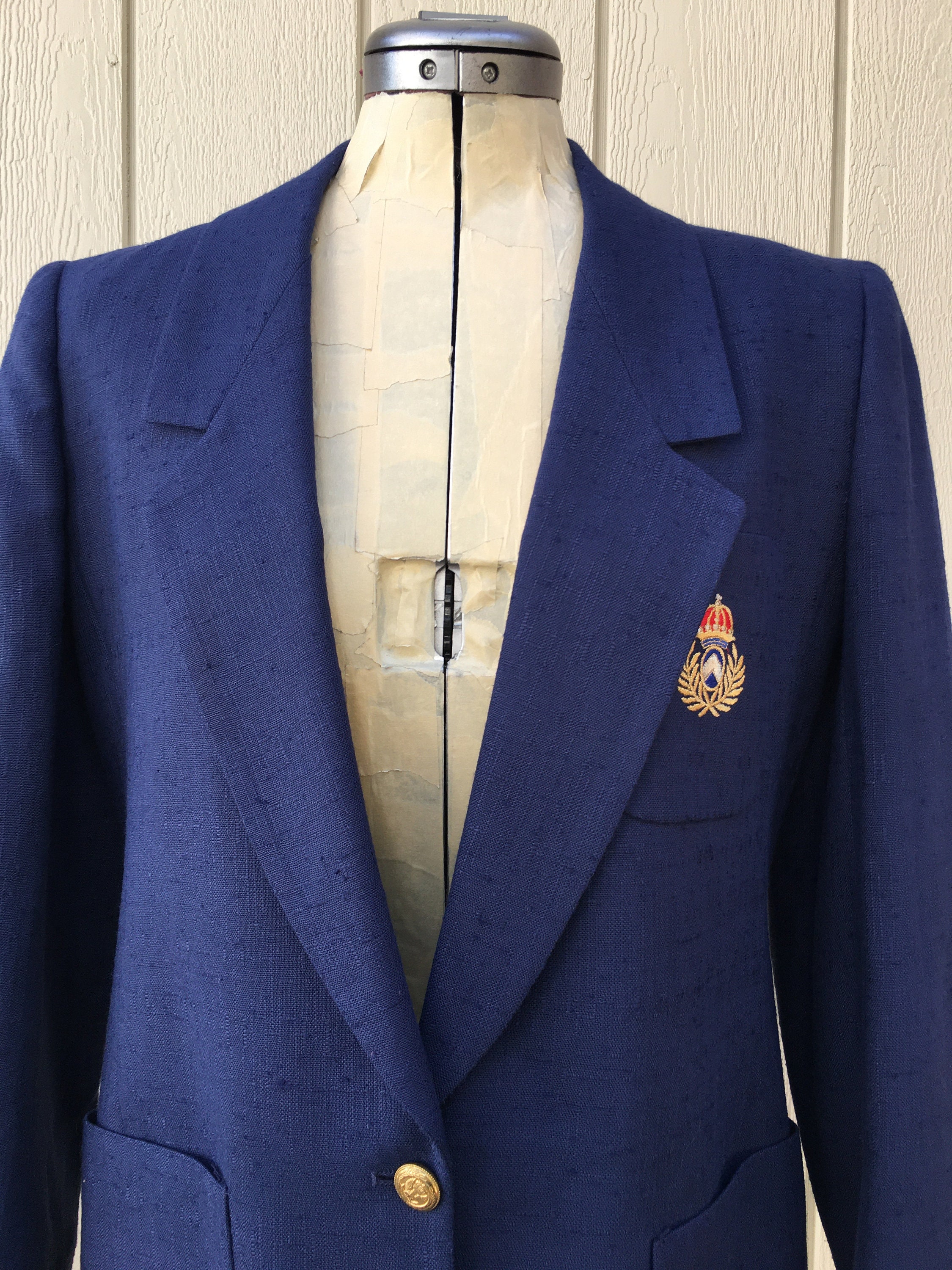 Navy Blue Rayon Crested Blazer Womens 6 Petite Small Vintage - Etsy Norway