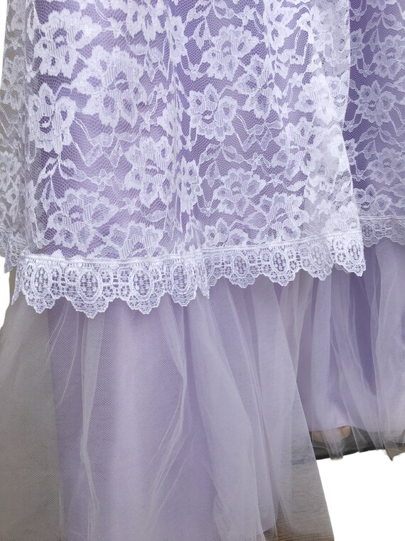 80s Cottagecore Purple Satin And White Lace Ball Gown… - Gem