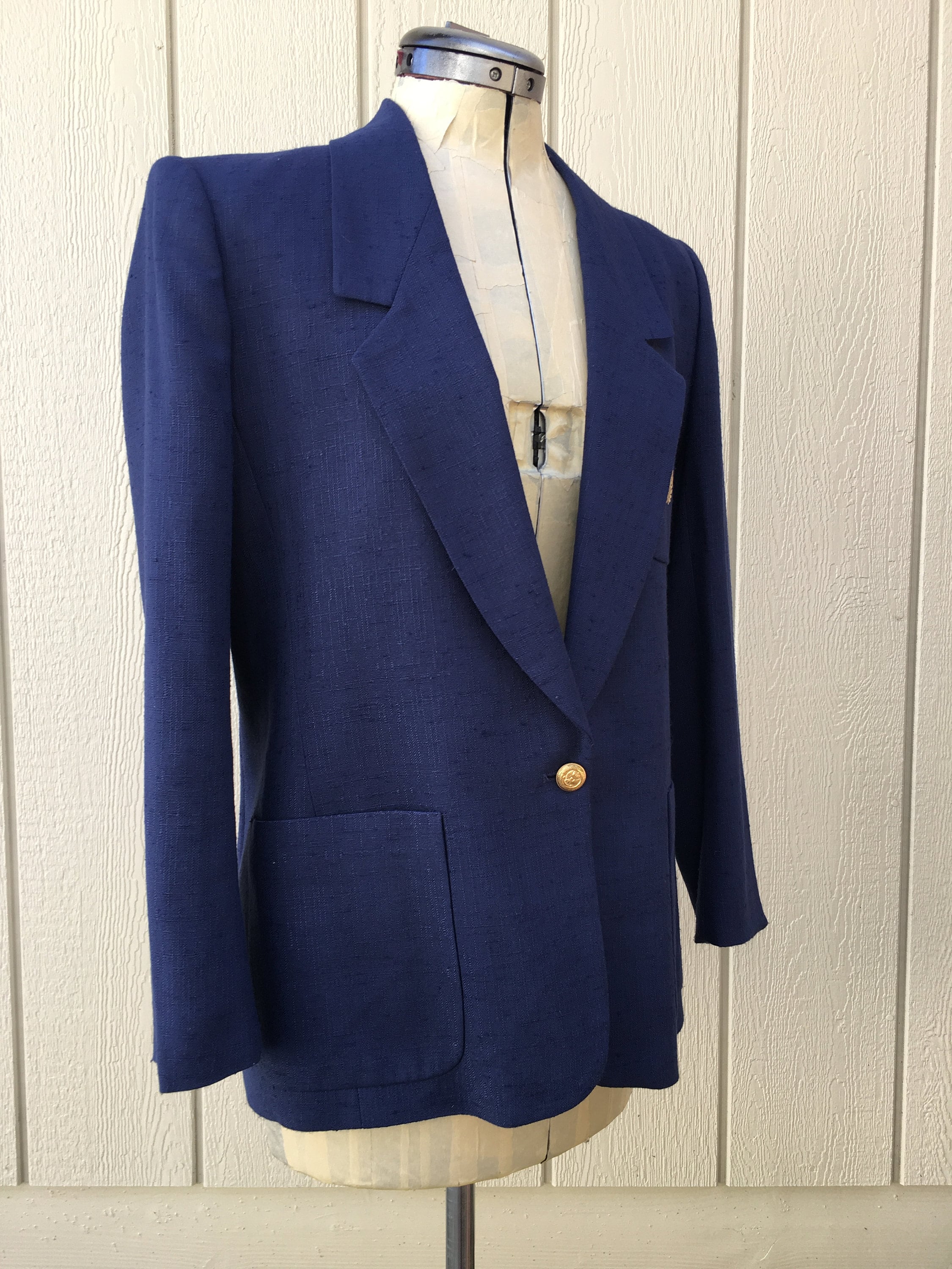 Navy Blue Rayon Crested Blazer Womens 6 Petite Small Vintage - Etsy Norway