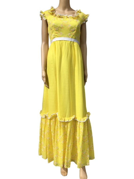 60s Sunshine Yellow Cottagecore Prairie Dress Size M … - Gem