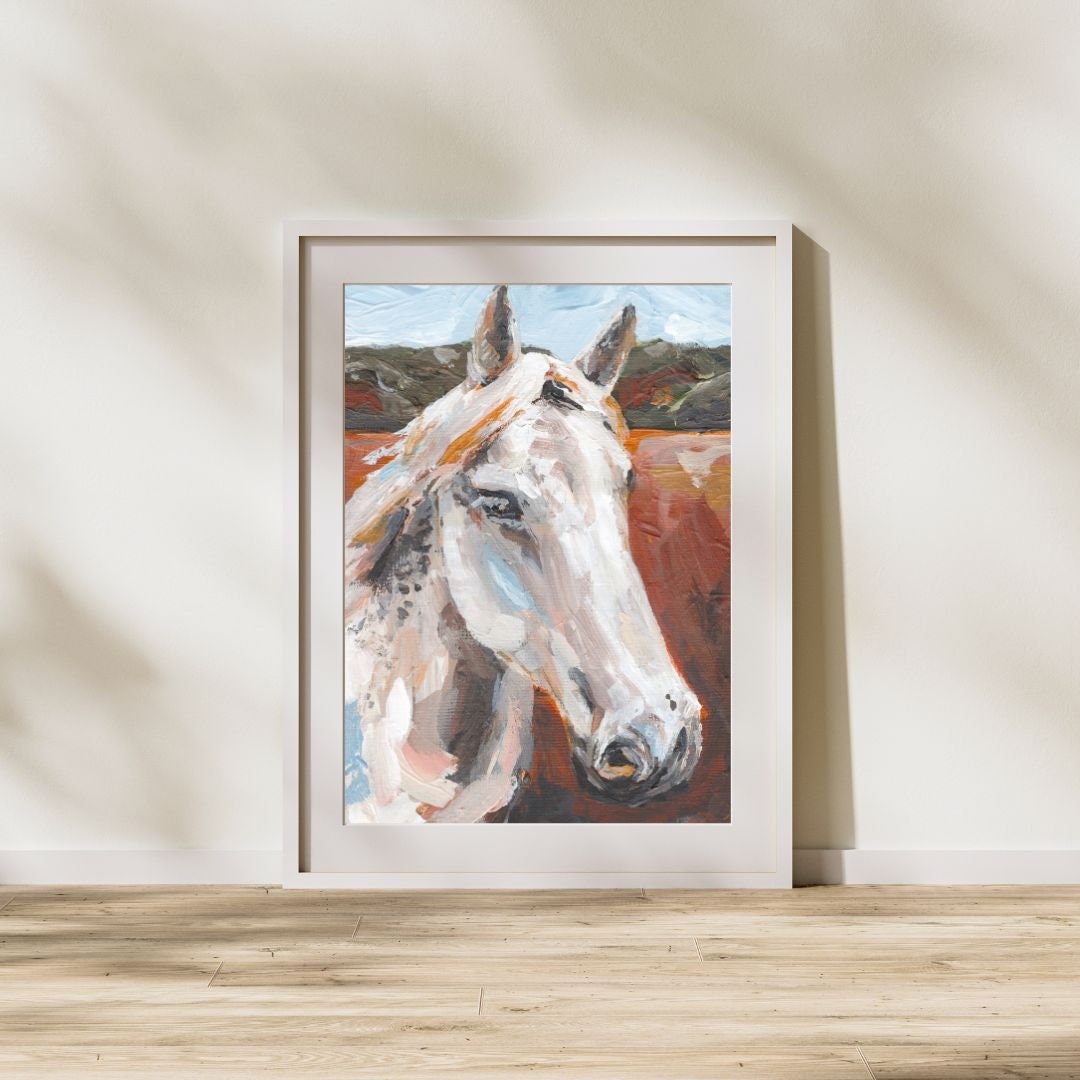 White Horse I Art Print - Abstract Horse Art, Western Wall Art, Ranch ...