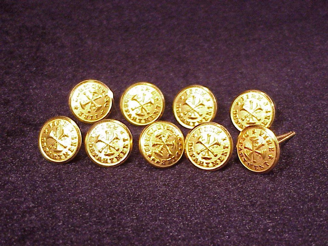 Lot of 9 Vintage Various Fire Department Three Trumpets Gold Tone Metal ...