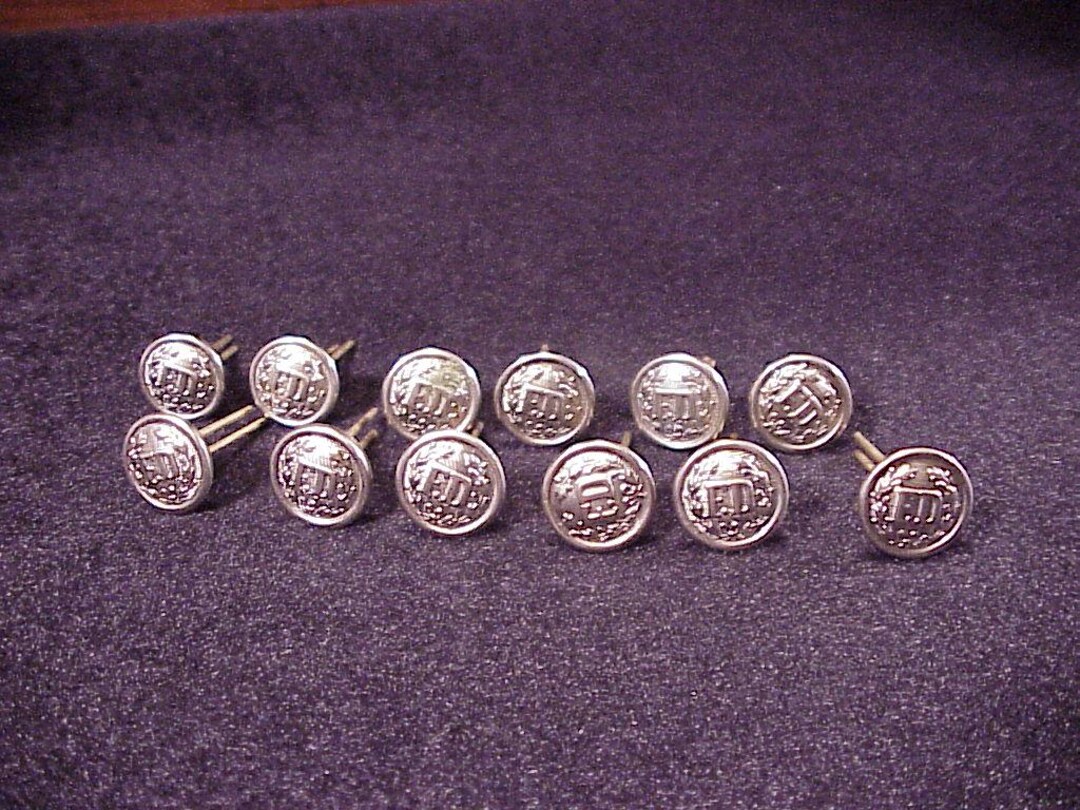 Lot of 12 Vintage Fire Department FD Nickel Tone Uniform Hat Buttons ...
