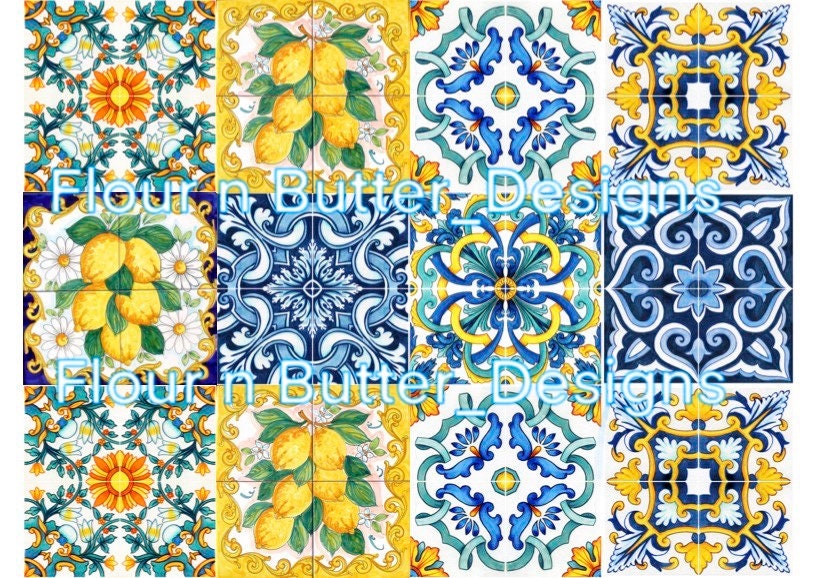 Pre Cut Sicilian Mediterranean Lemon Mediterranean Greek Tile Pattern ...