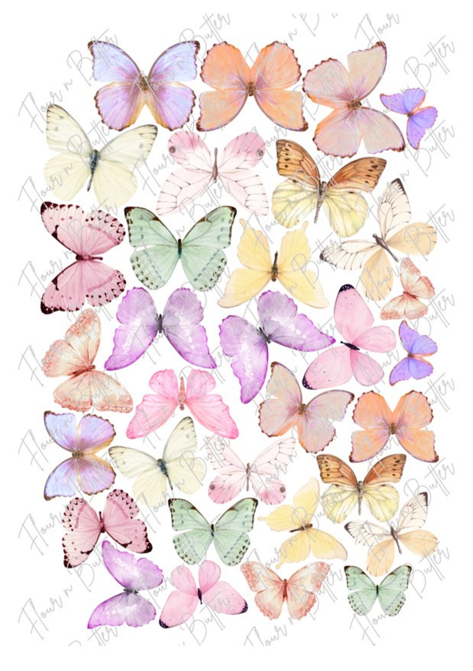 Pack Of 32 3 5cm Pre Cut Edible Wafer Paper Butterfly Pastel Rainbow