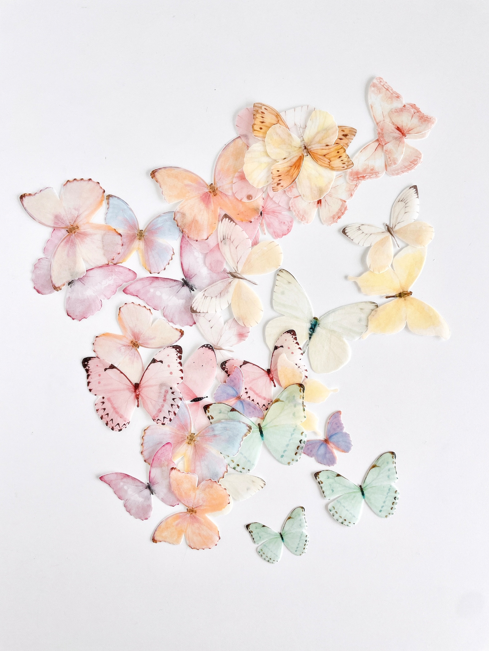 Pack Of 32 3 5cm Pre Cut Edible Wafer Paper Butterfly Pastel Rainbow