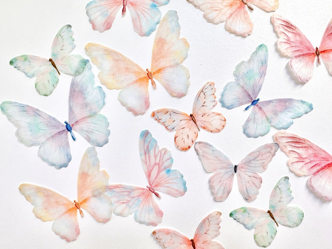Pre-cut Edible Wafer Paper Butterfly - Pastel Rainbow Wafer Butterfly ...