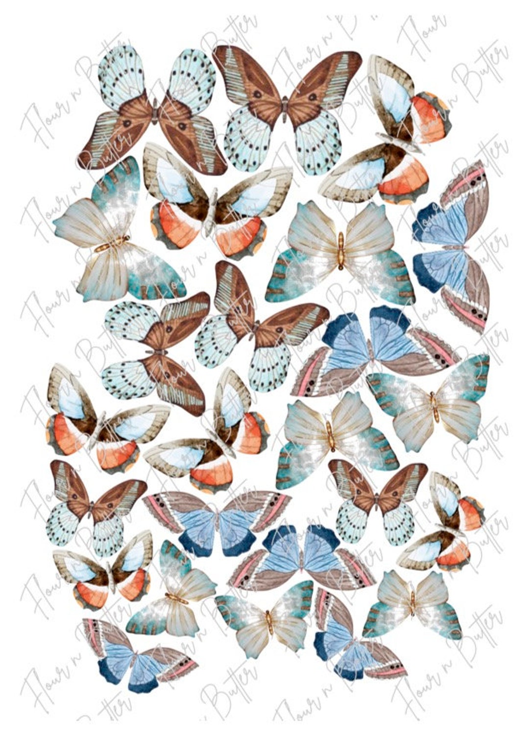 Pack of 25, 4-7cm Pre-cut Edible Wafer Paper Butterfly - Ash Blue Tone ...