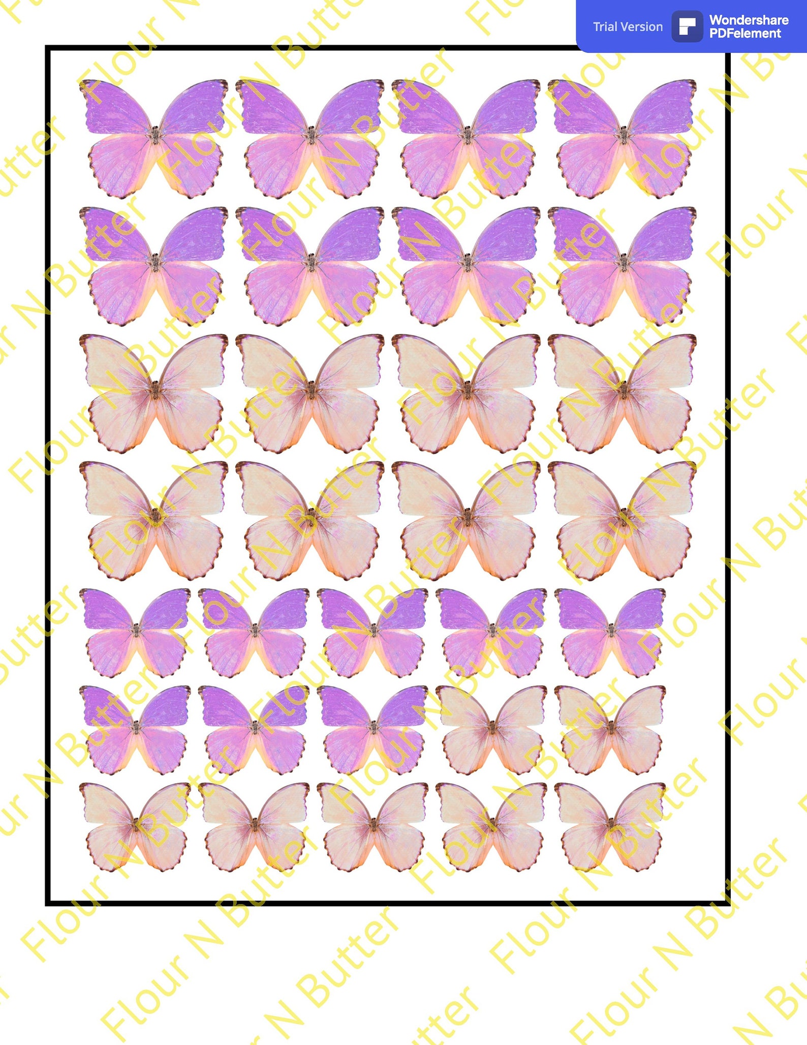 Edible Pre-cut Wafer Butterfly - Purple and Peach Edible Wafer ...