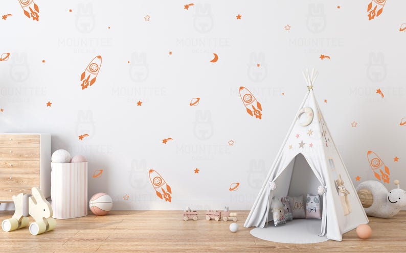 Space Wall Decals, Outer Space Decals, Rocket Wall Decals, Planets Wall ...