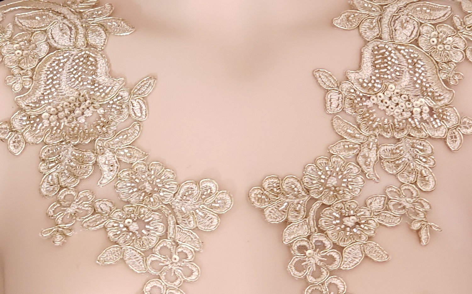 GoldFully Beaded pair Lace embroidered applique for Bridal | Etsy