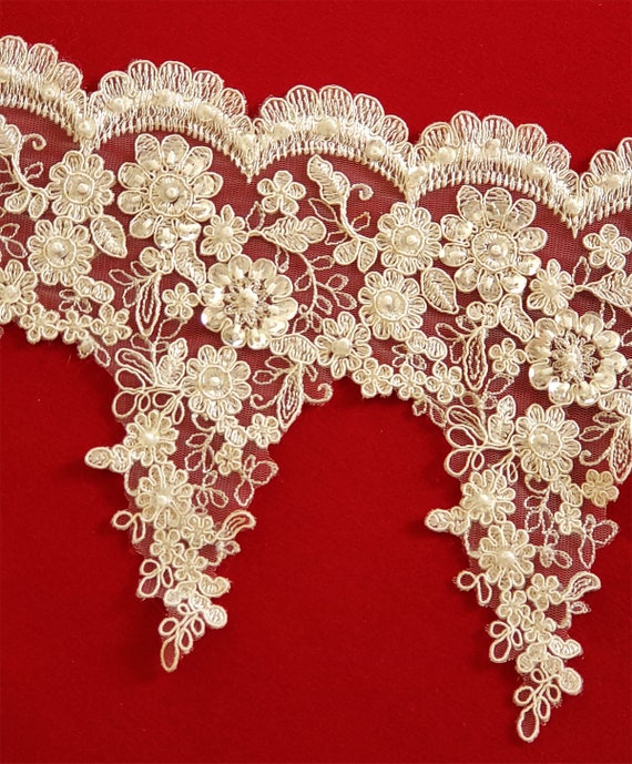 Floral Beaded Embroidered Ivory Lace Trimmingbridal Lace | Etsy