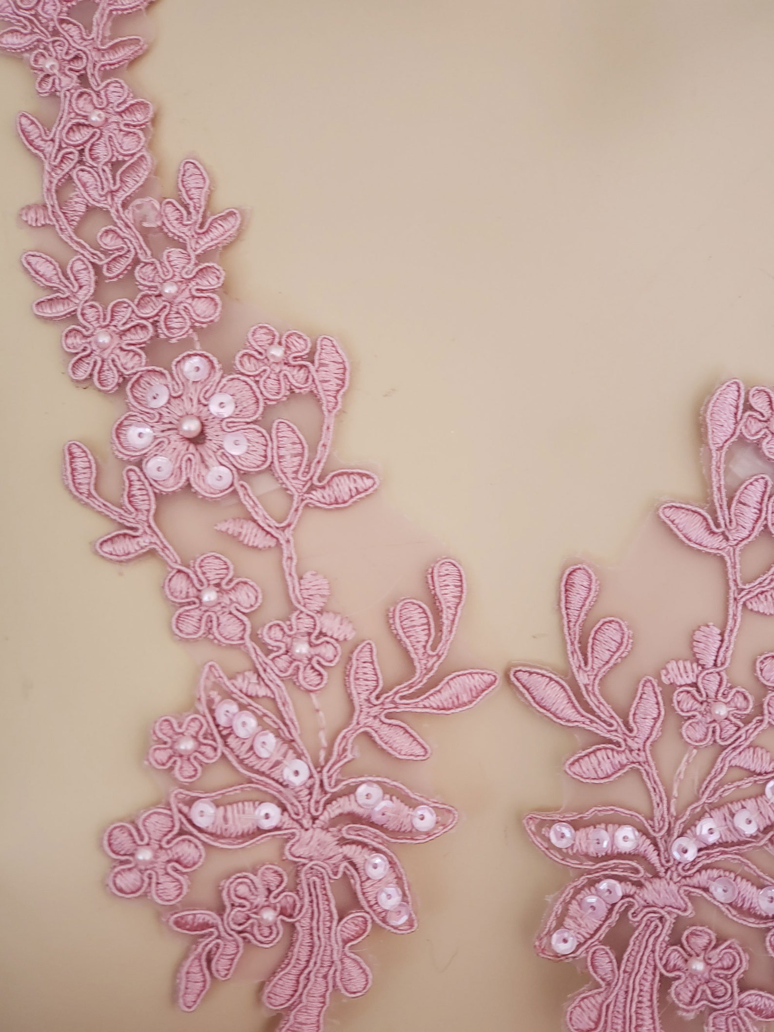 Rose Pink Applique Beaded Pair Lace Embroidered Applique for - Etsy