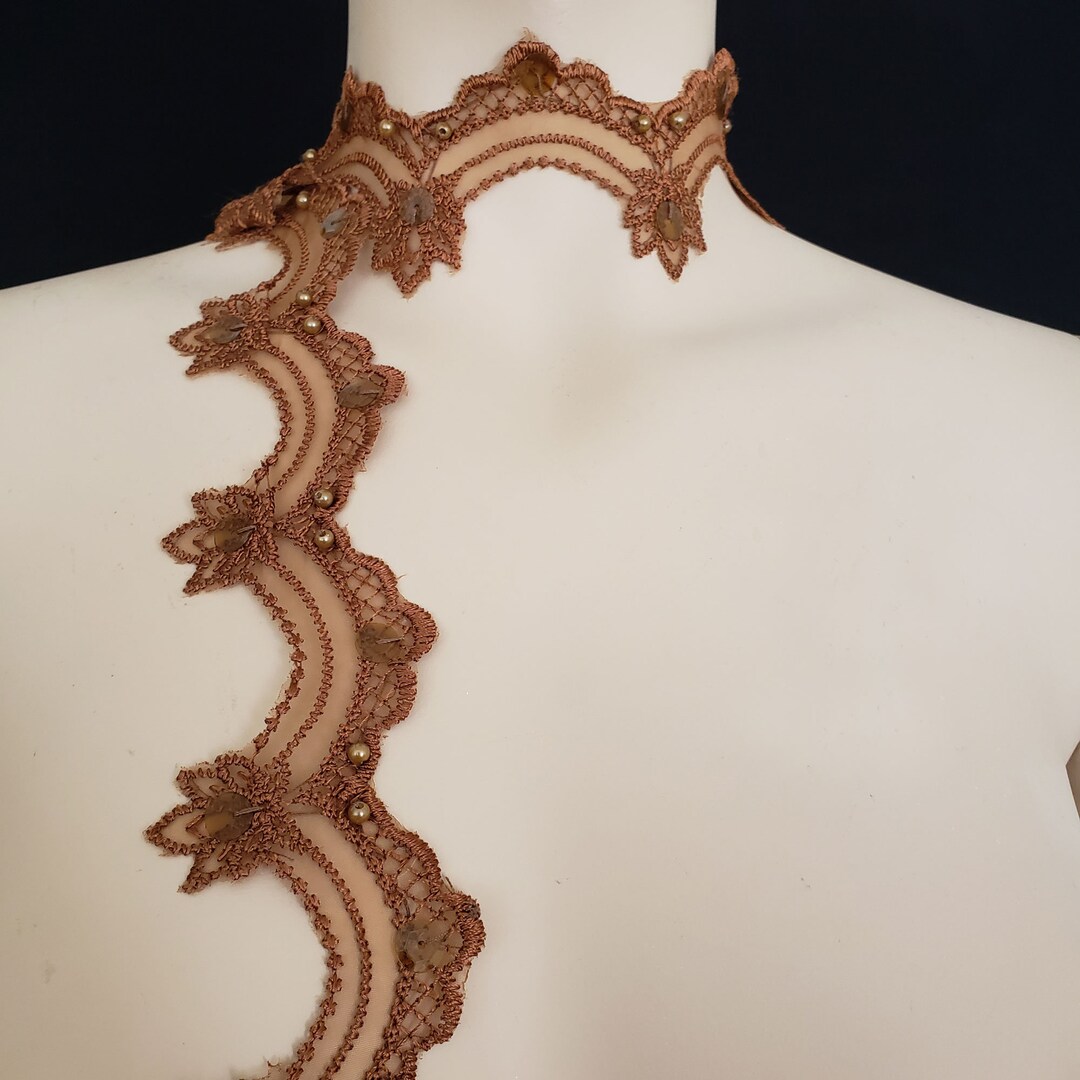 Brown Floral Embroidered Lace Trim,scallop Lace Trim, Lace,bridal Lace ...