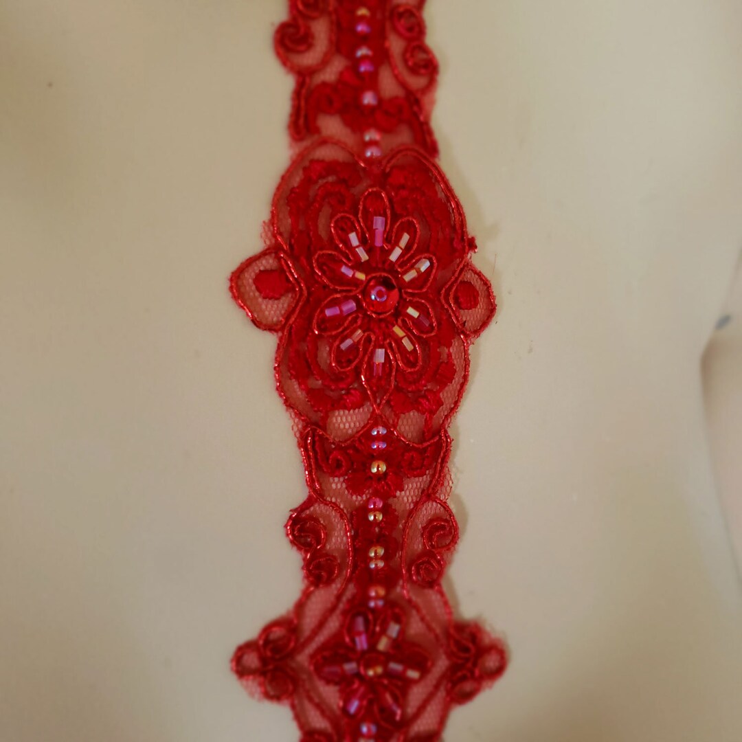 Red Color Lace Trim 1 Yard (36 Inch) for Bridal, Bridesmaid, Sash ...
