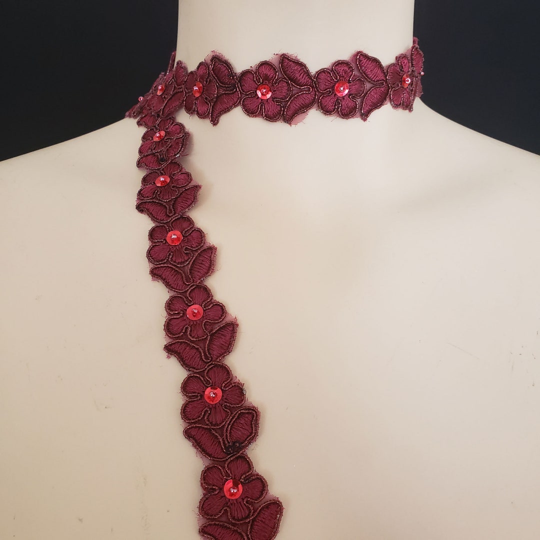 Wine Color Lace Trim 1 Yard for Bridal, Bridesmaid, Sash, Headband ...