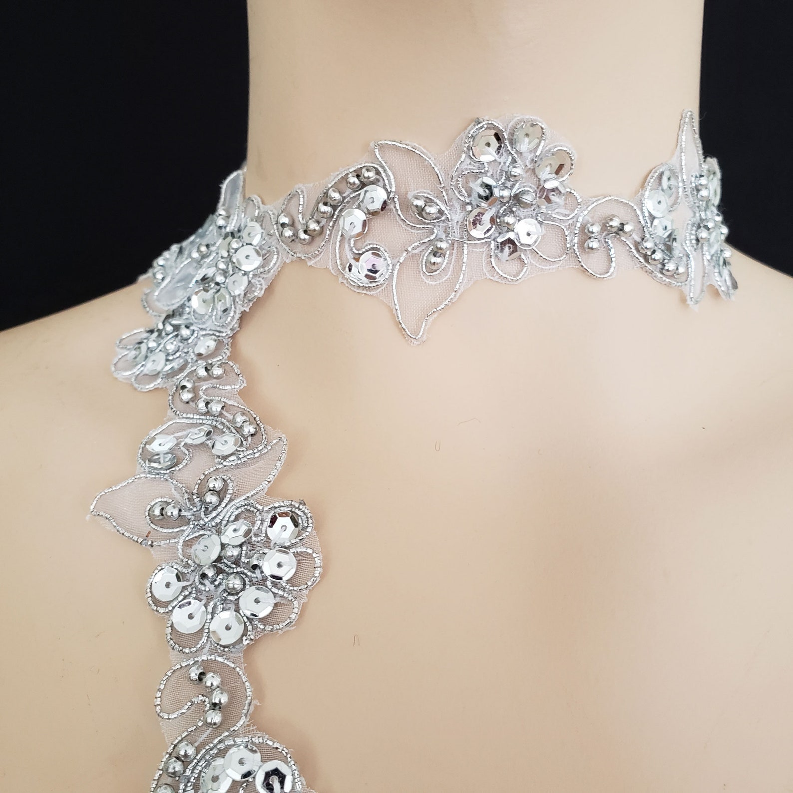 Metallic Silver Color Lace Trim 1 Yard 36 Inch for Bridal | Etsy