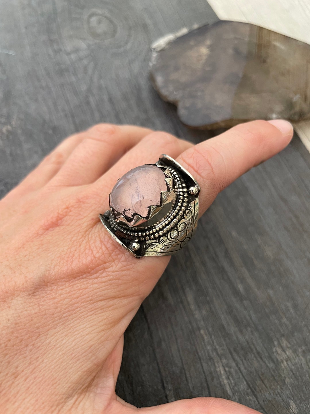 Rose Quartz Ring Pink Stone Ring Big Ring Pink Gemstone Ring Gemstone ...
