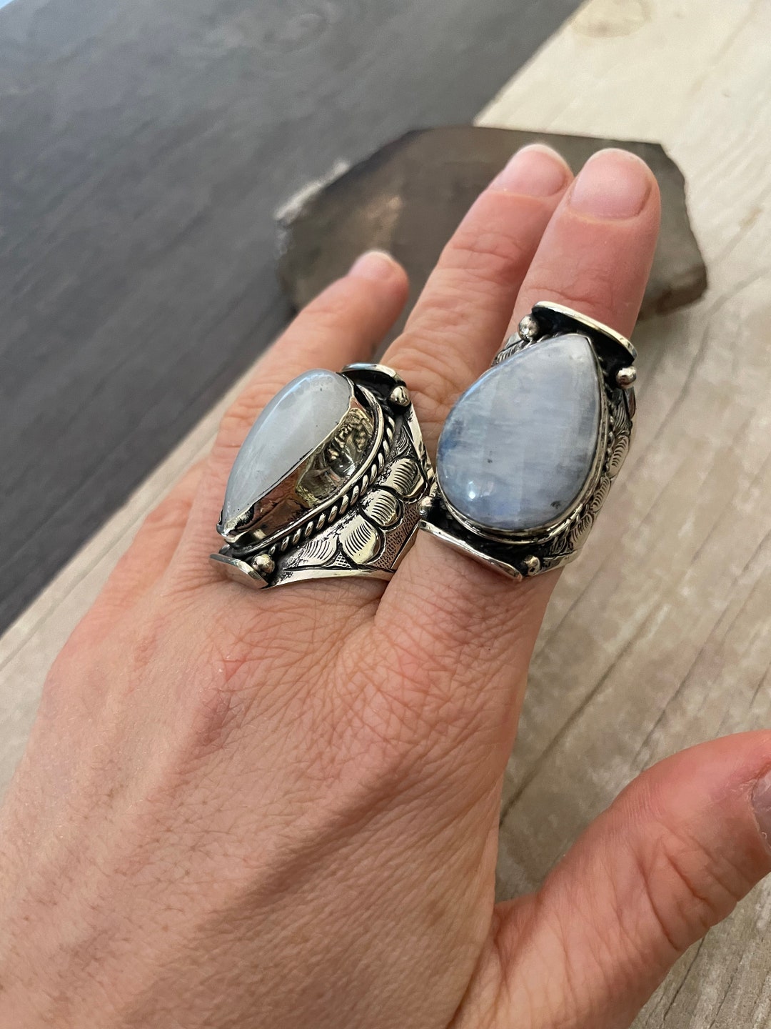 Moonstone Ring Large Moonstone Ring Tear Drop Ring Bohemian Ring ...