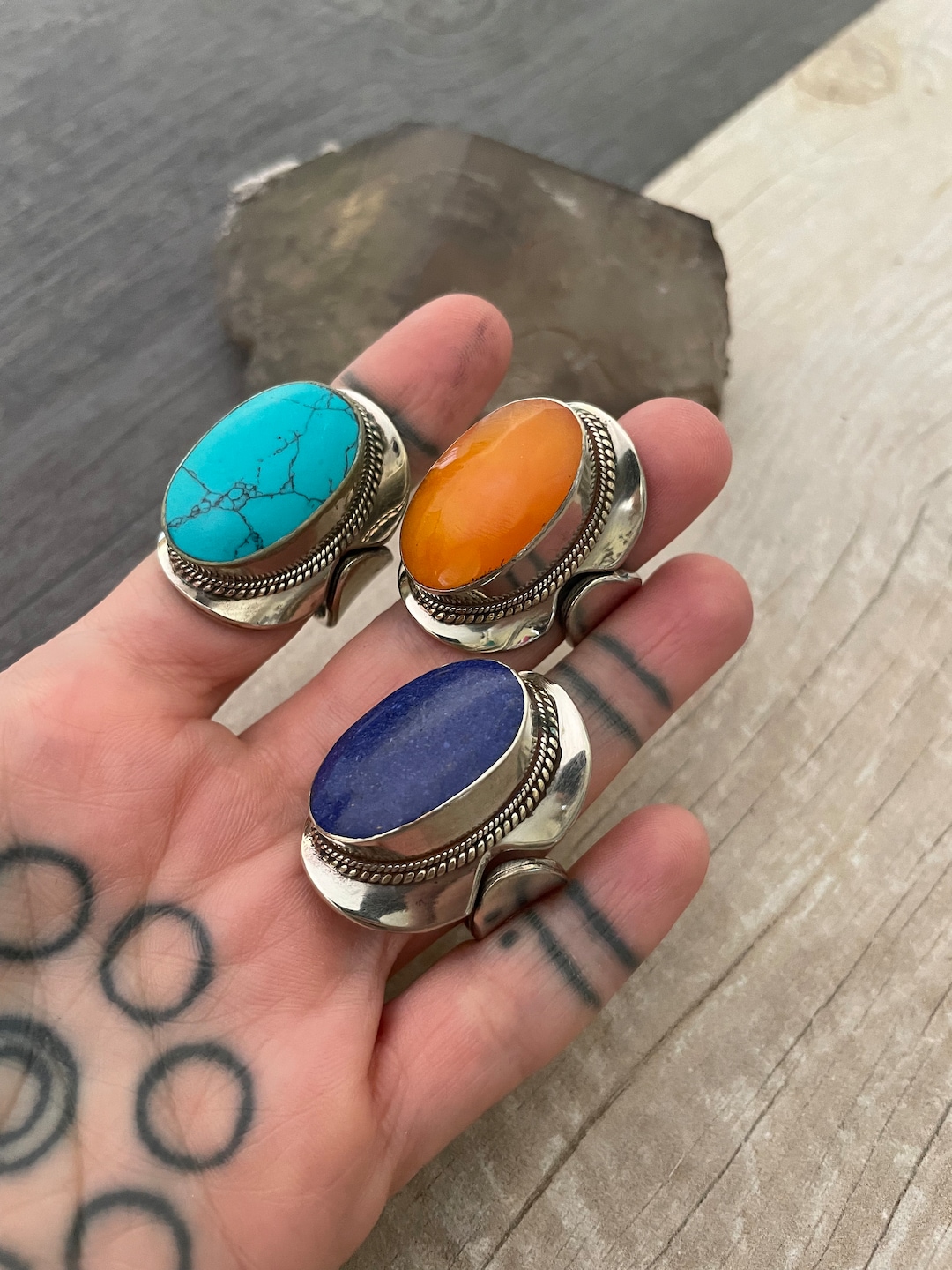 Big Stone Ring Chunky Ring Big Rings Oval Ring Blue Stone Ring Oval ...