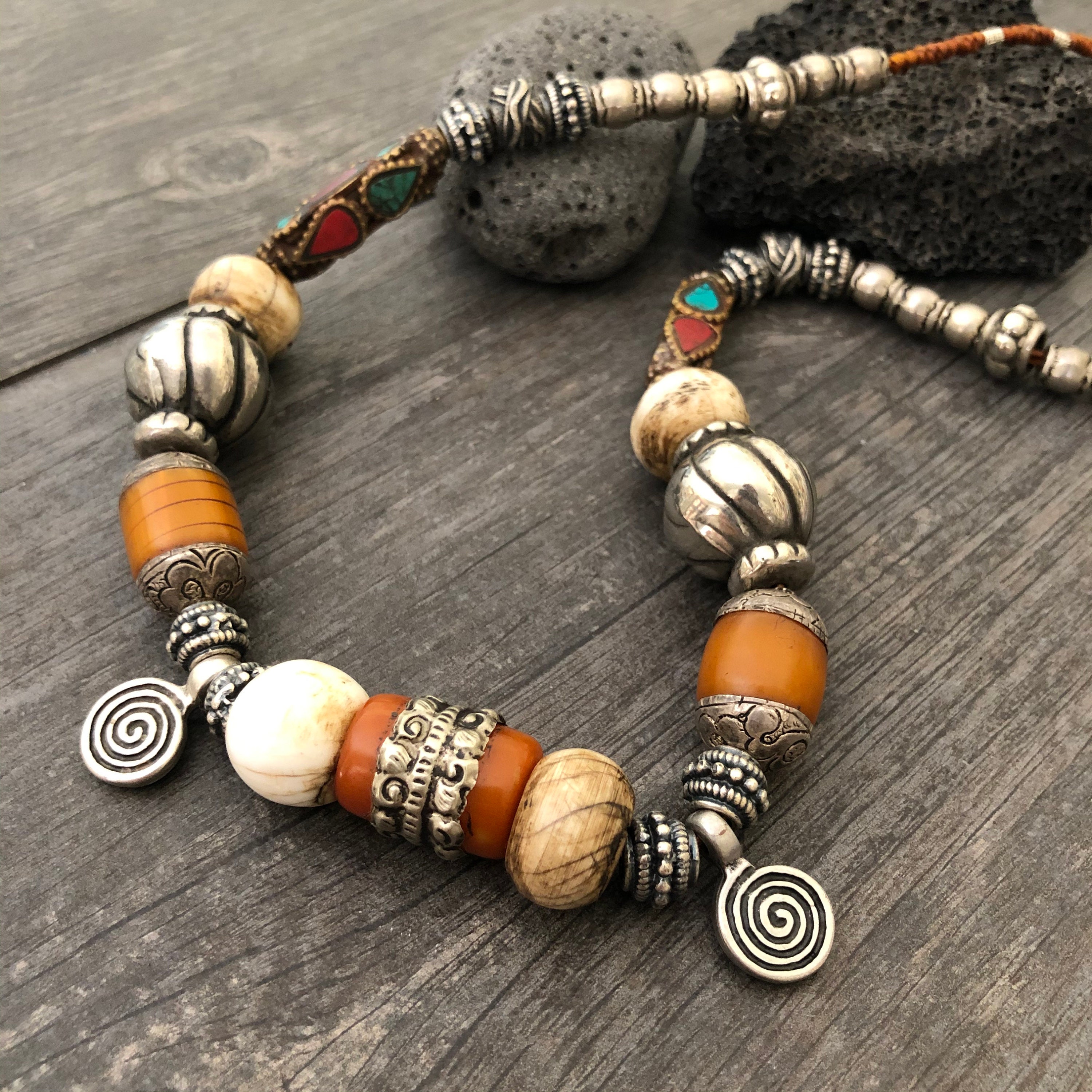 Bulky Necklace Thick Necklace Multi Color Necklace Spiral Necklace Fall ...
