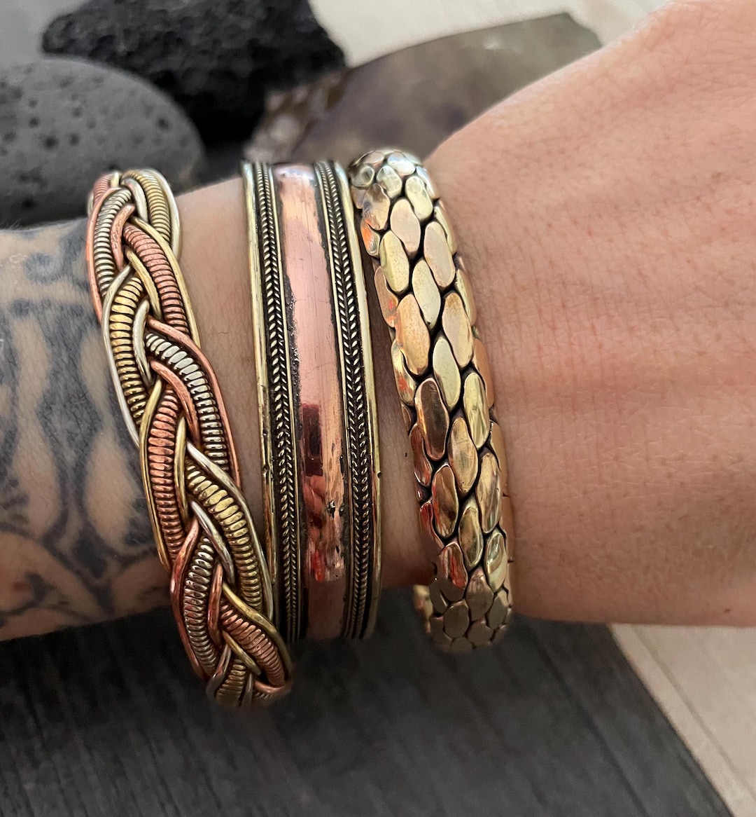 Handmade Mixed Metal Cuff Bracelet: Braided Copper Bangle - Etsy