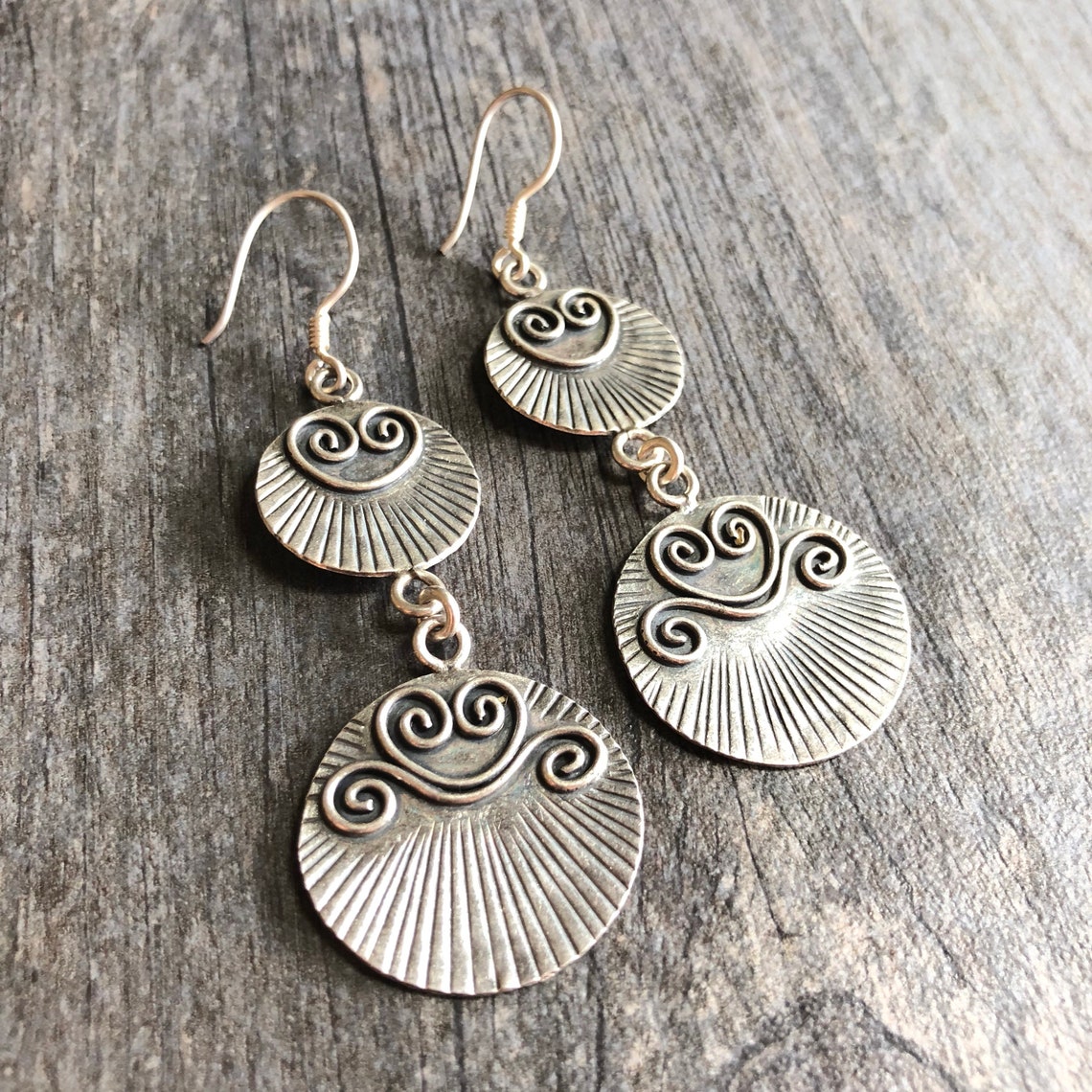 Disc Earrings Disk Earrings Handstamped Earrings Big Silver - Etsy