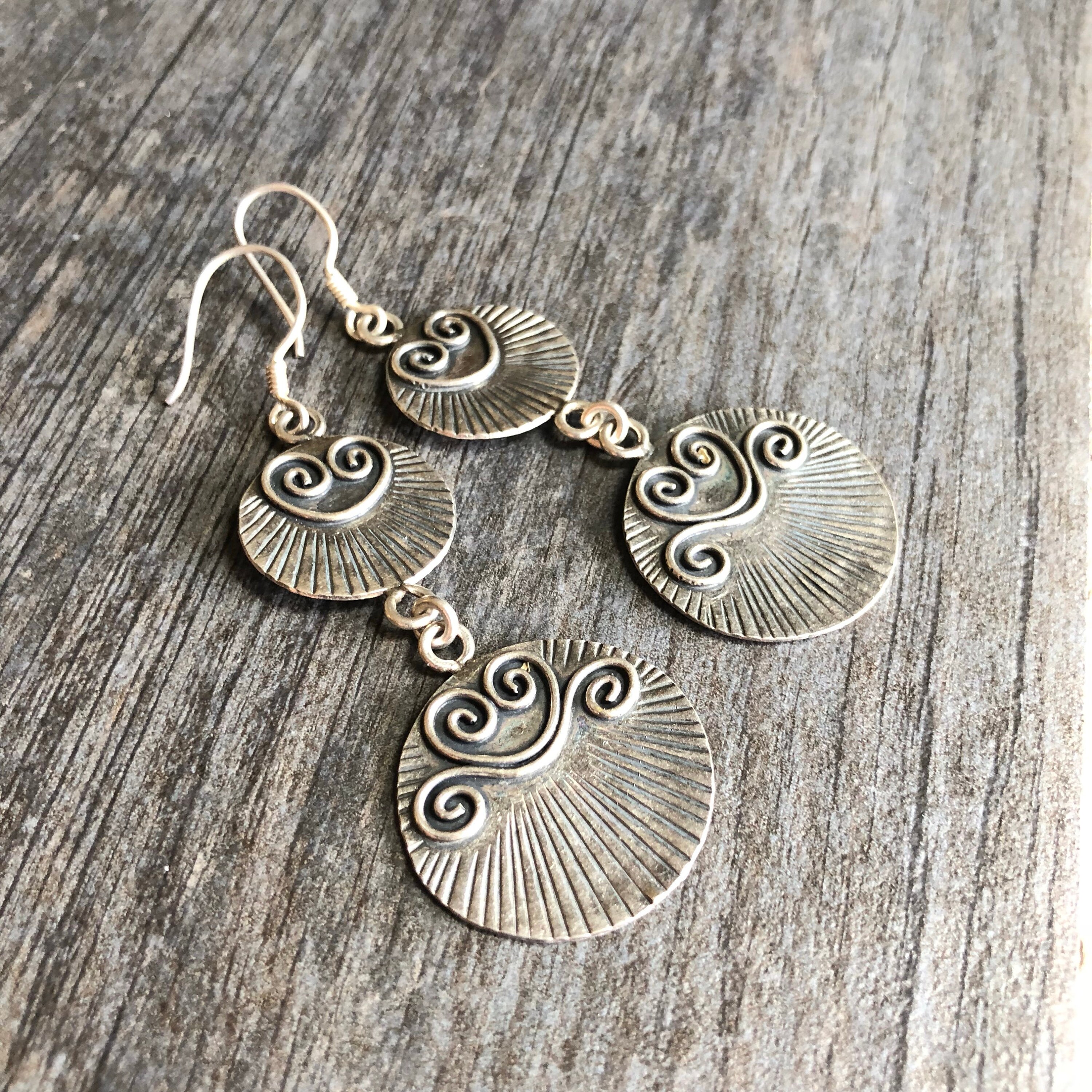 Disc Earrings Disk Earrings Handstamped Earrings Big Silver - Etsy