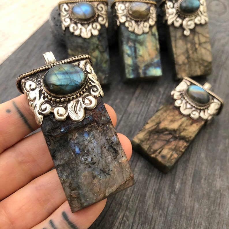 Huge Labradorite Big Stone Necklace Labradorite Pendant Purple | Etsy